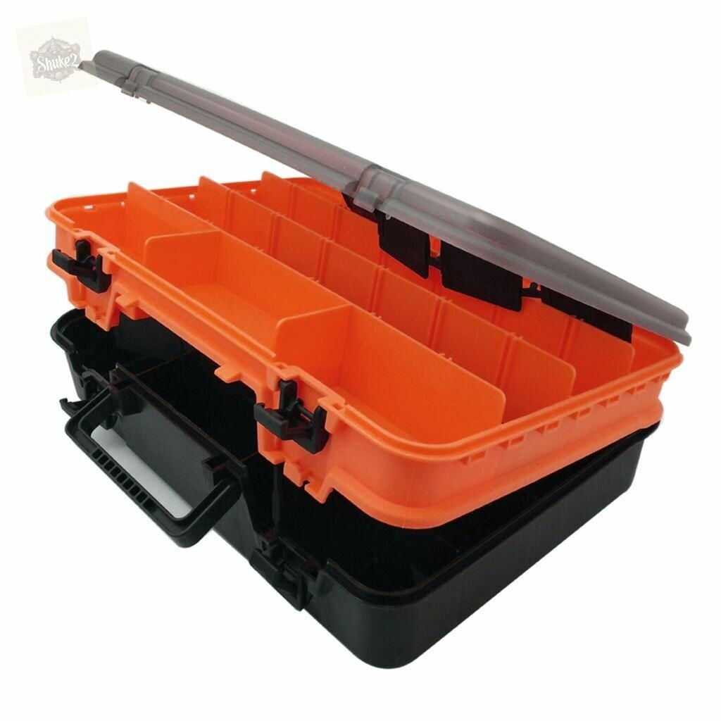 Органайзер рыболовный, Черный двухъярусный ящик для хранения рыбных приманок большой вместительности двухъярусный ящик для ловли рыбы - оранжевый