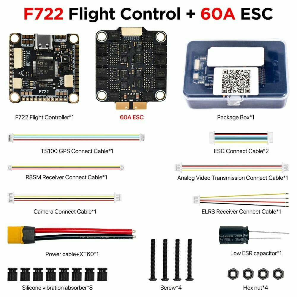 9IMOD F722 Flight Stack - полетный контроллер с ESC 55A/60A (3-6S LiPo, гироскоп ICM42688) для гоночных RC систем