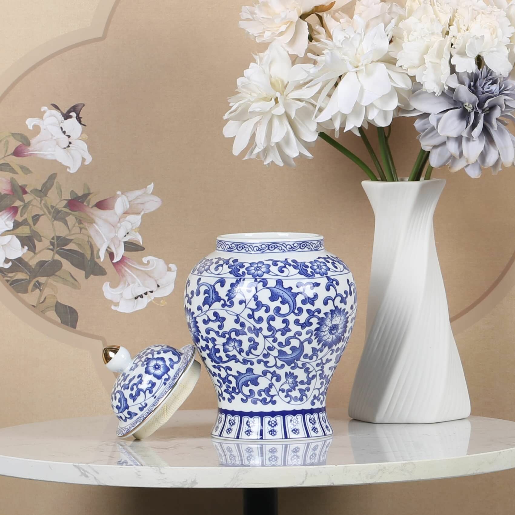 Китайский синий и белый фарфор домашний декоративный кувшин для хранения с крышкой