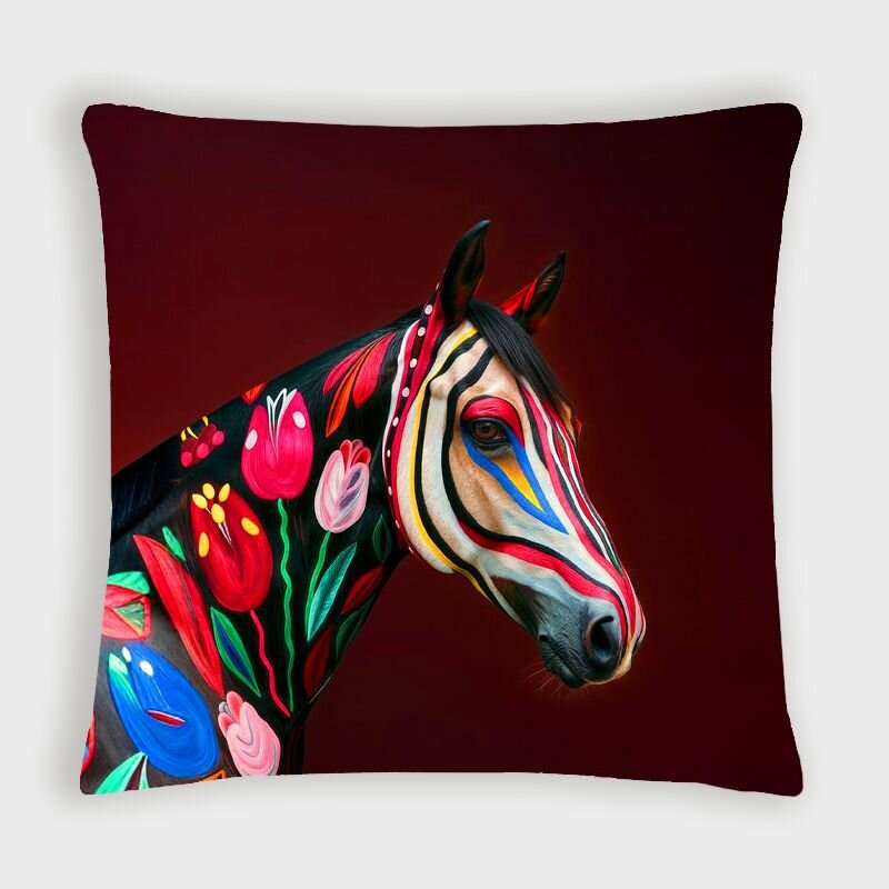 Чехол для декоративной подушки Черный конь в тюльпанах 40х40 велюр