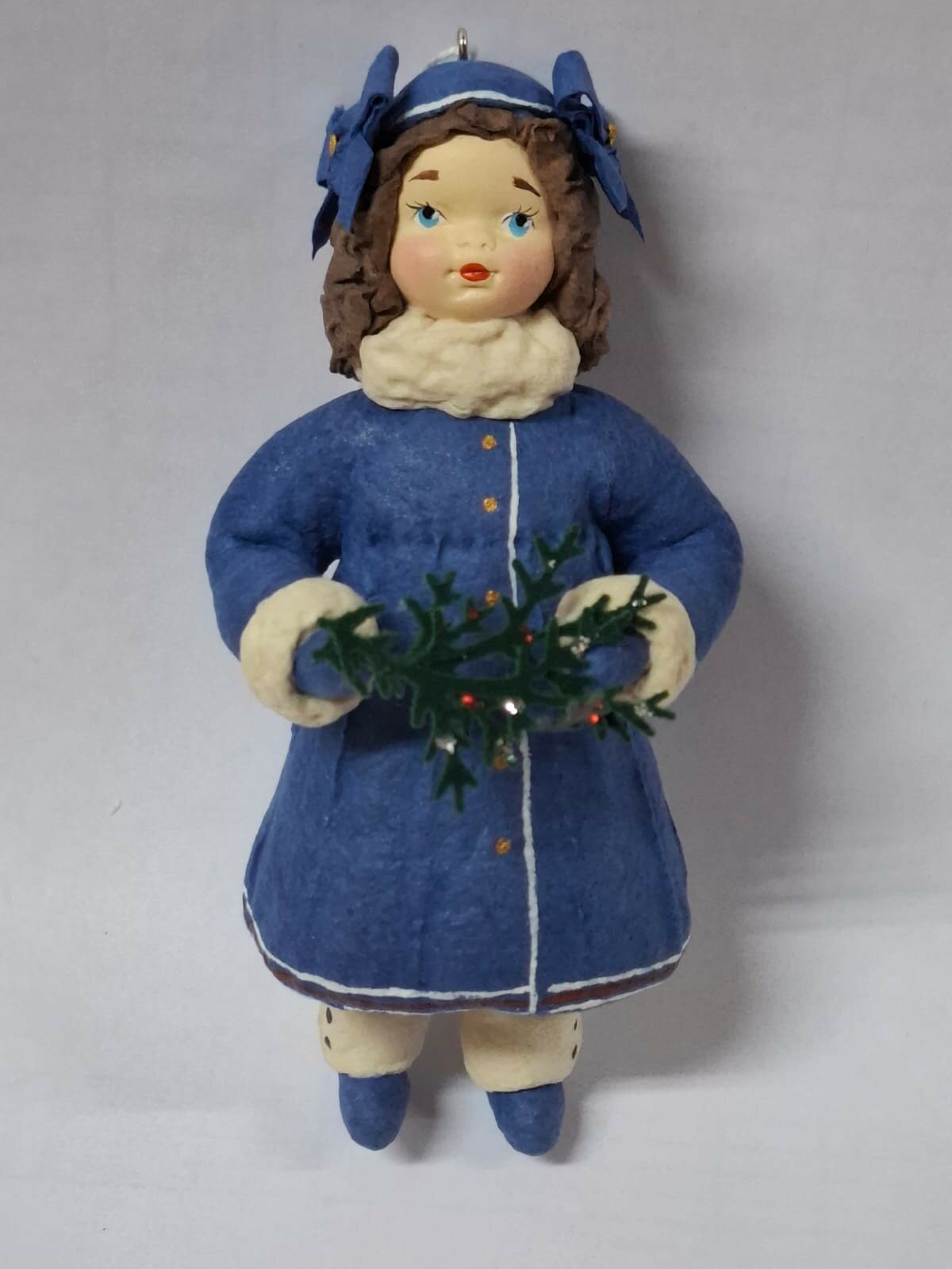 Игрушка на елку "Девочка в синем" (вата, ручная работа)