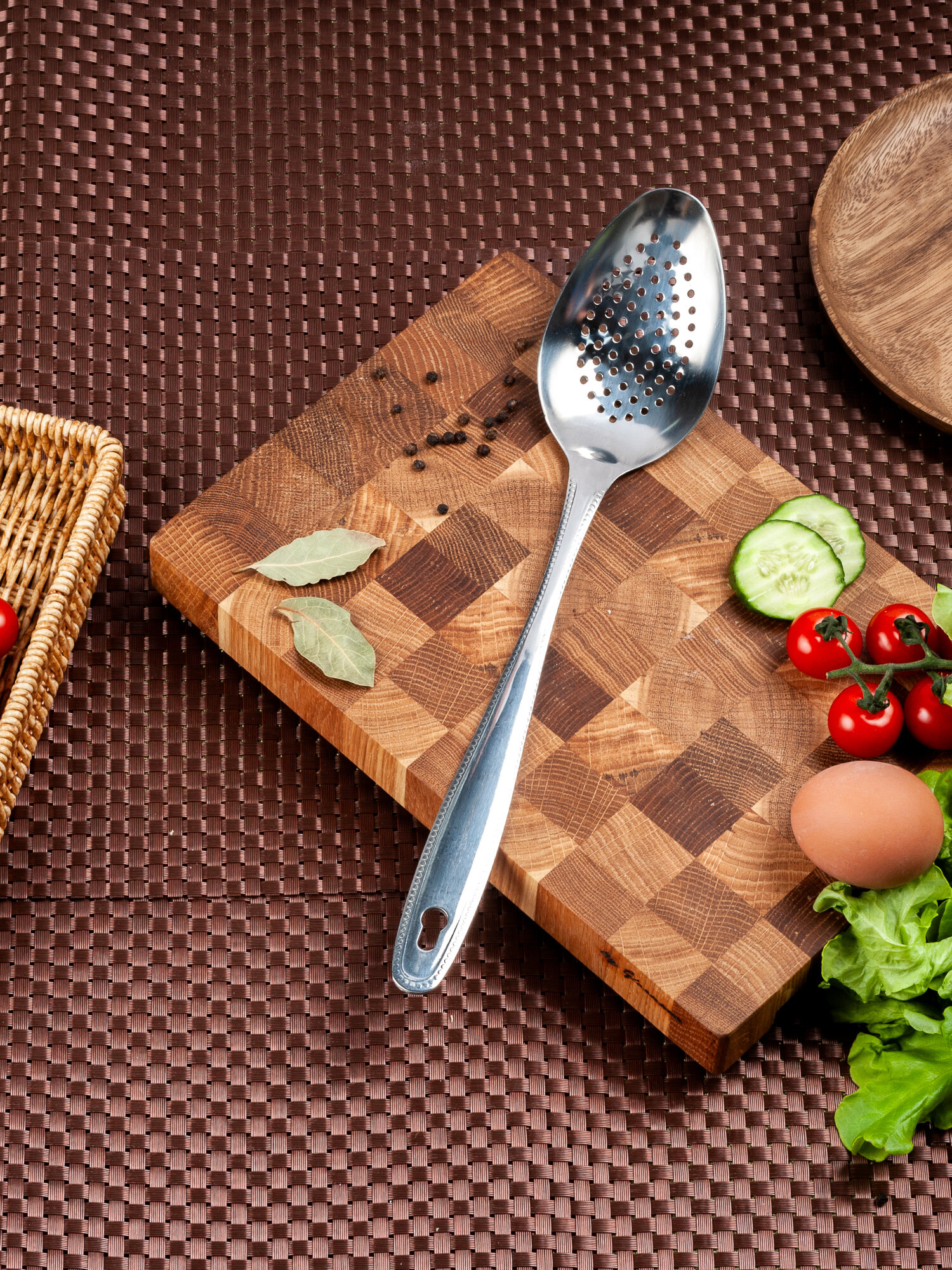 Шумовка - ложка кулинарная Mirus Group, нержавеющая сталь, серебристая, длина 34см