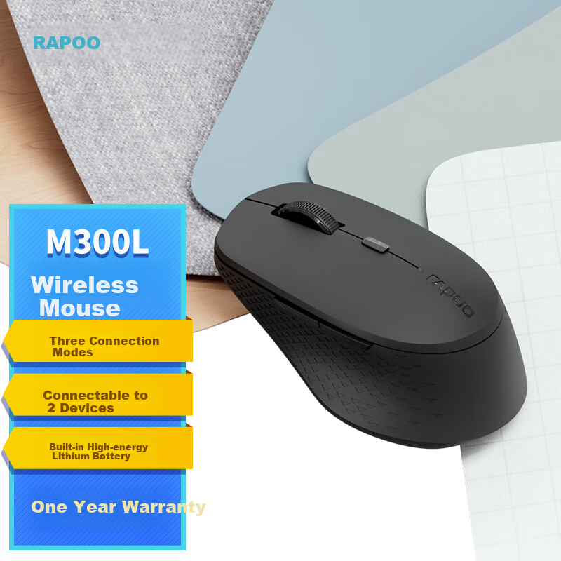 Rapoo M300L Wireless/Bluetooth Dual Mode Office Mouse for Small Hands, Ergonomic, Stylish, Lightweight and Portable, Rechargeable Lithium Battery with Up to 230 Hours of Battery Life, 5 Adjustable DPI