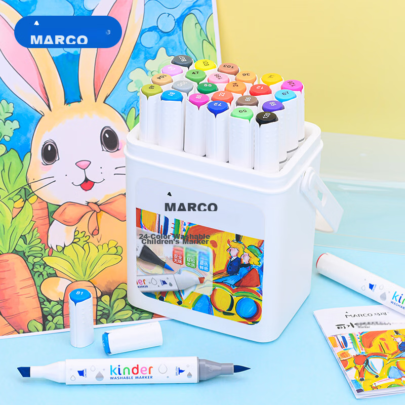 MARCO Washable Dual-Tip Markers, 24 Colors, Watercolor Pens, Drawing Pens, Student Art Fluorescent Highlighters, Stationery, Hand-Drawn Gift, Back-To Supplies