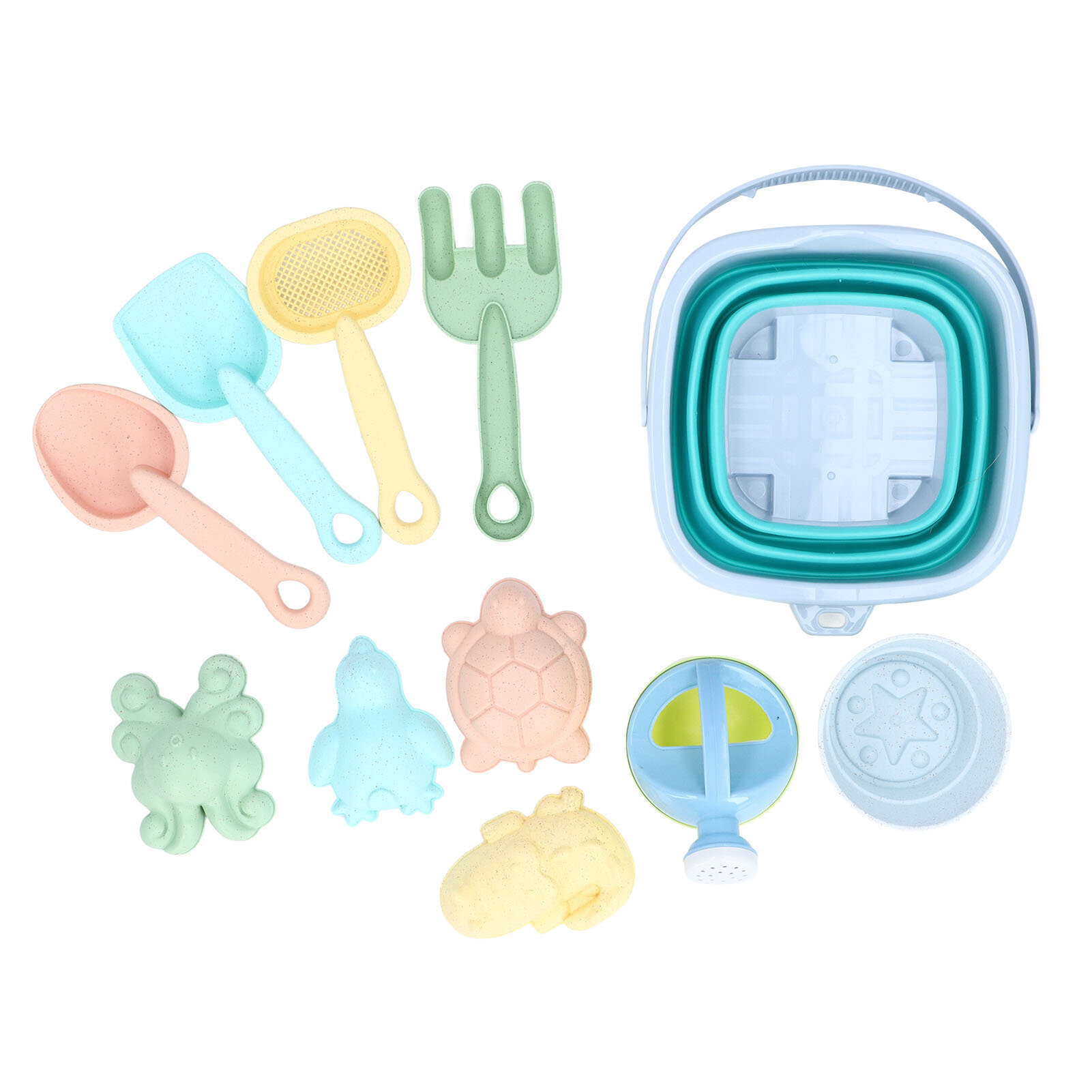 Набор пляжных игрушек: складное ведерко и лопатки для песка. Интерактивные детские игрушки для песочных игр и вечеринок на пляже. Летние развлечения. Синий.