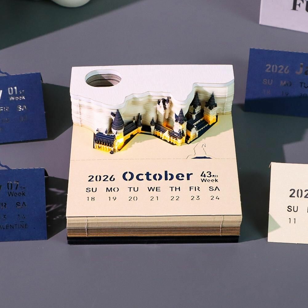 Освещенный волшебный замок Хогвартс на 2026 год, ручной 3D-календарь/изысканный праздничный подарок