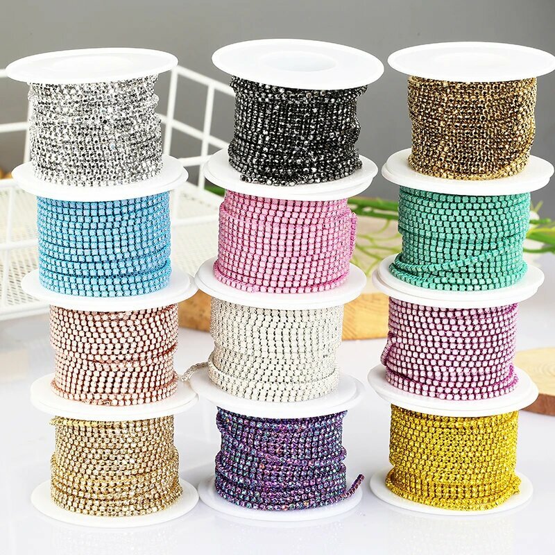 SS6 2 мм, 1 ярд, розовый/зеленый/синий опал, стекло, стразы, цепочка для чашки, блестящая отделка со стразами для украшения свадебного платья своими руками