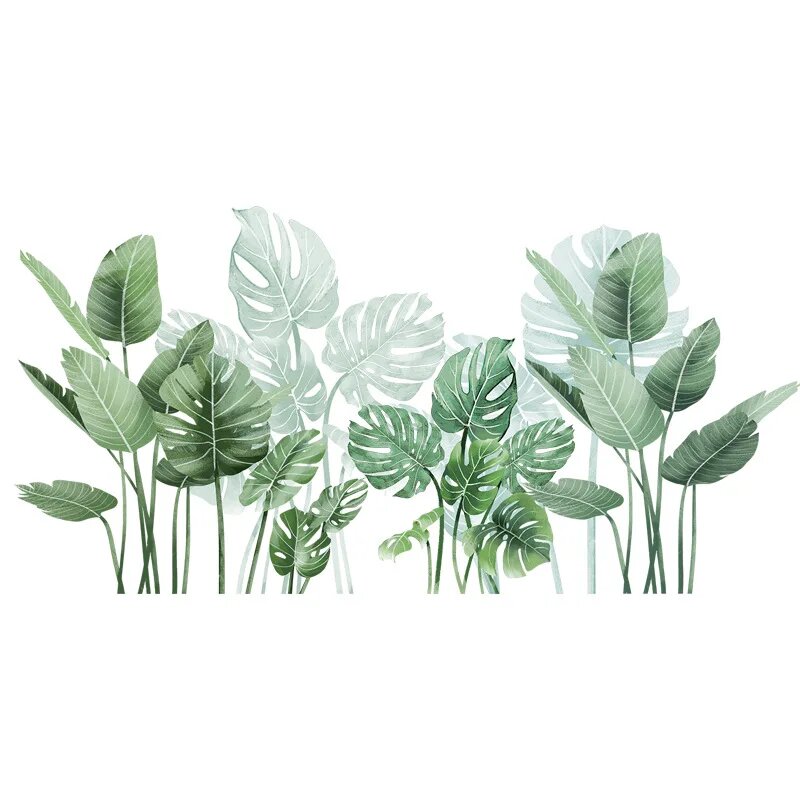Декоративные виниловые наклейки с зелеными листьями для декора стен, аксессуары для спальни, клейкие обои, наклейки для мебели, декор комнаты