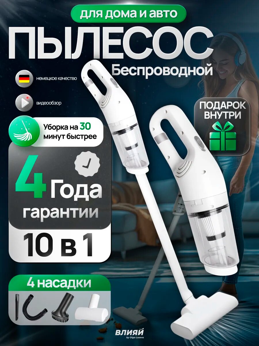 Пылесос беспроводной вертикальный для дома и автомобиля