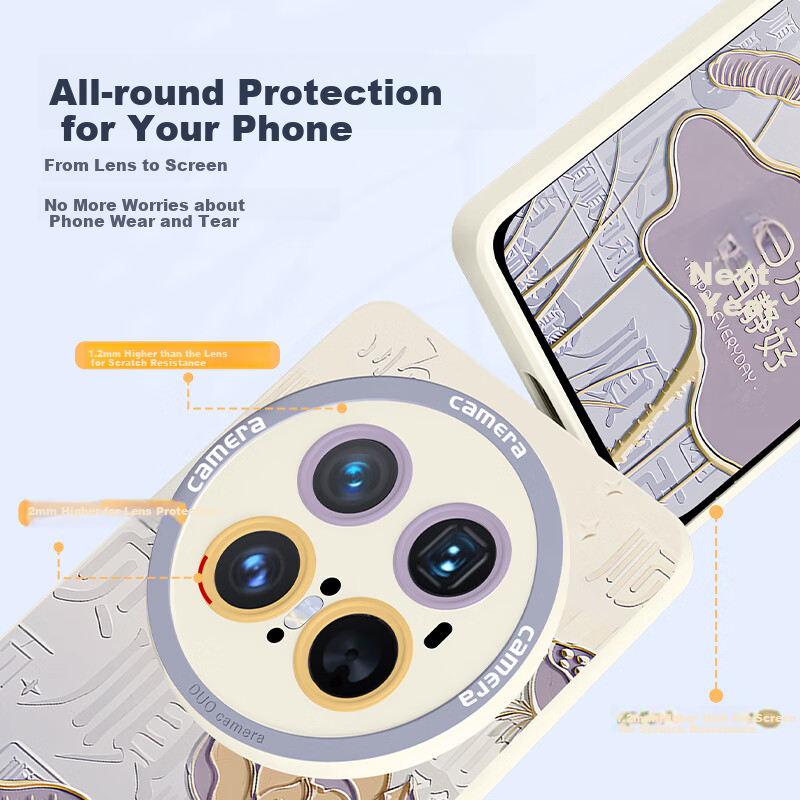 XP Compatible Huawei Mate 70 Pro Phone Case Full Cover Mate 70 Pro+ Soft Shell Heat Dissipation Silicone Cartoon Cute Male and Female Anti-fall - Antique White May all things go well