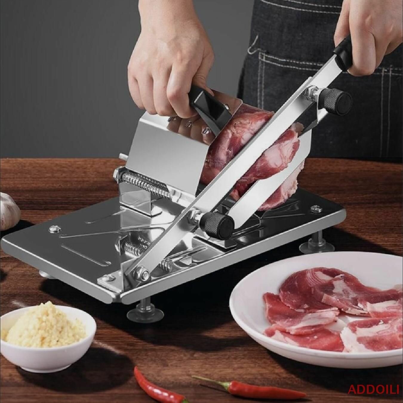 Слайсер для тонкой нарезки замороженного мяса и сырокопченых колбас STEEL SLICER standart/Ломтерезка для мясных изделий/Нарезка охлаждённых рулетов и хамона.