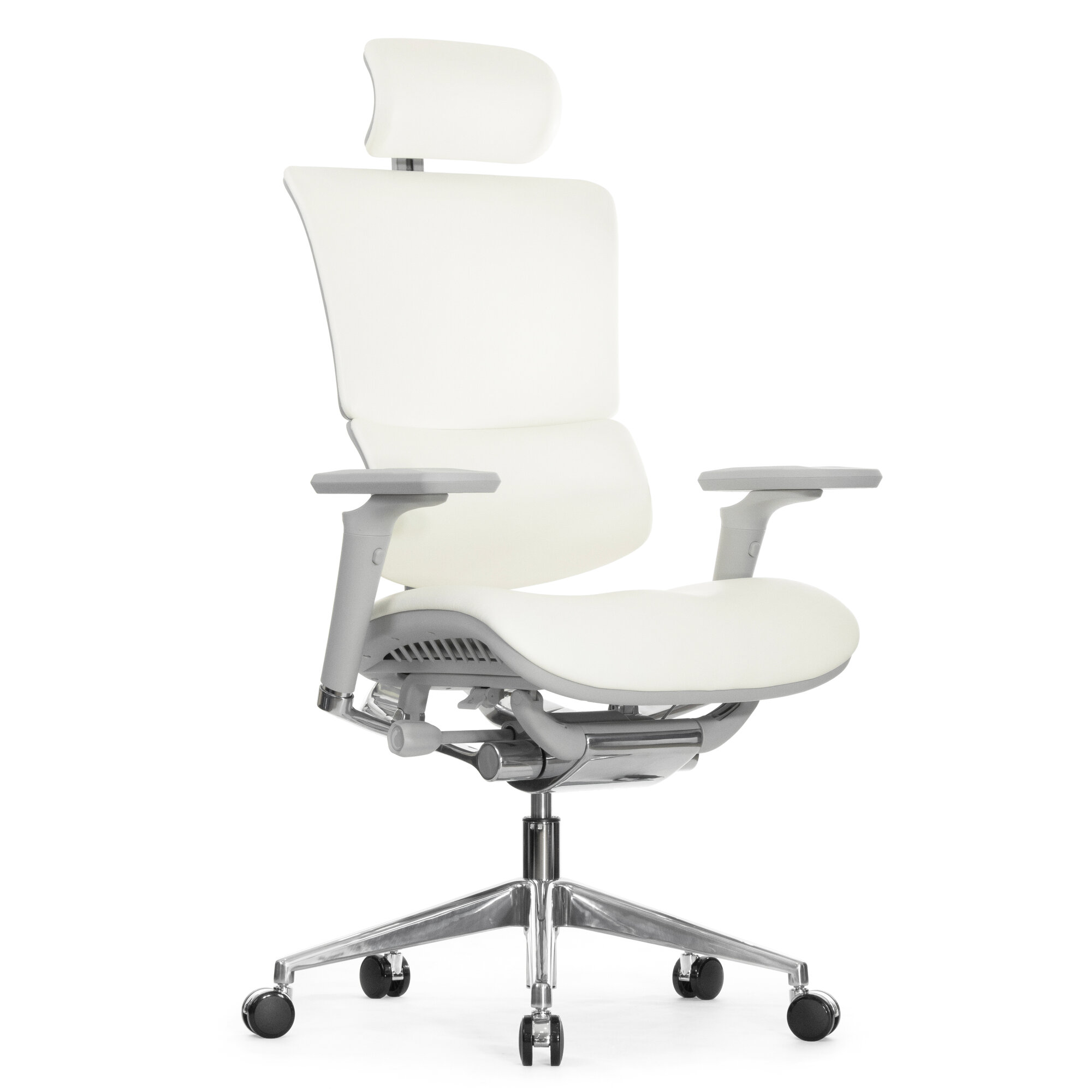 Кресло FALTO Leather Premium SL (динамичный поясничный упор, натуральная кожа, каркас серый, белый)