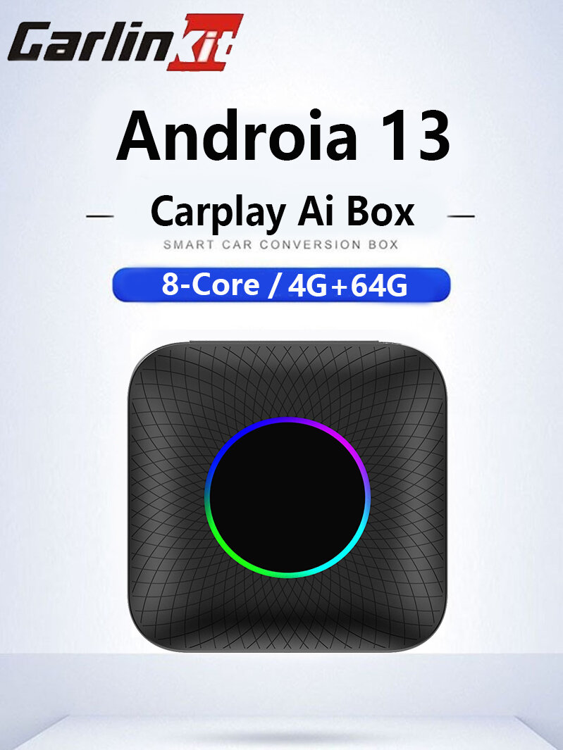 Автомобильный адаптер Carlinkit Carplay Ai Box QCM6225, Android 13, 4+64GB, Bluetooth, Wi-Fi, 4G LTE, Чёрный