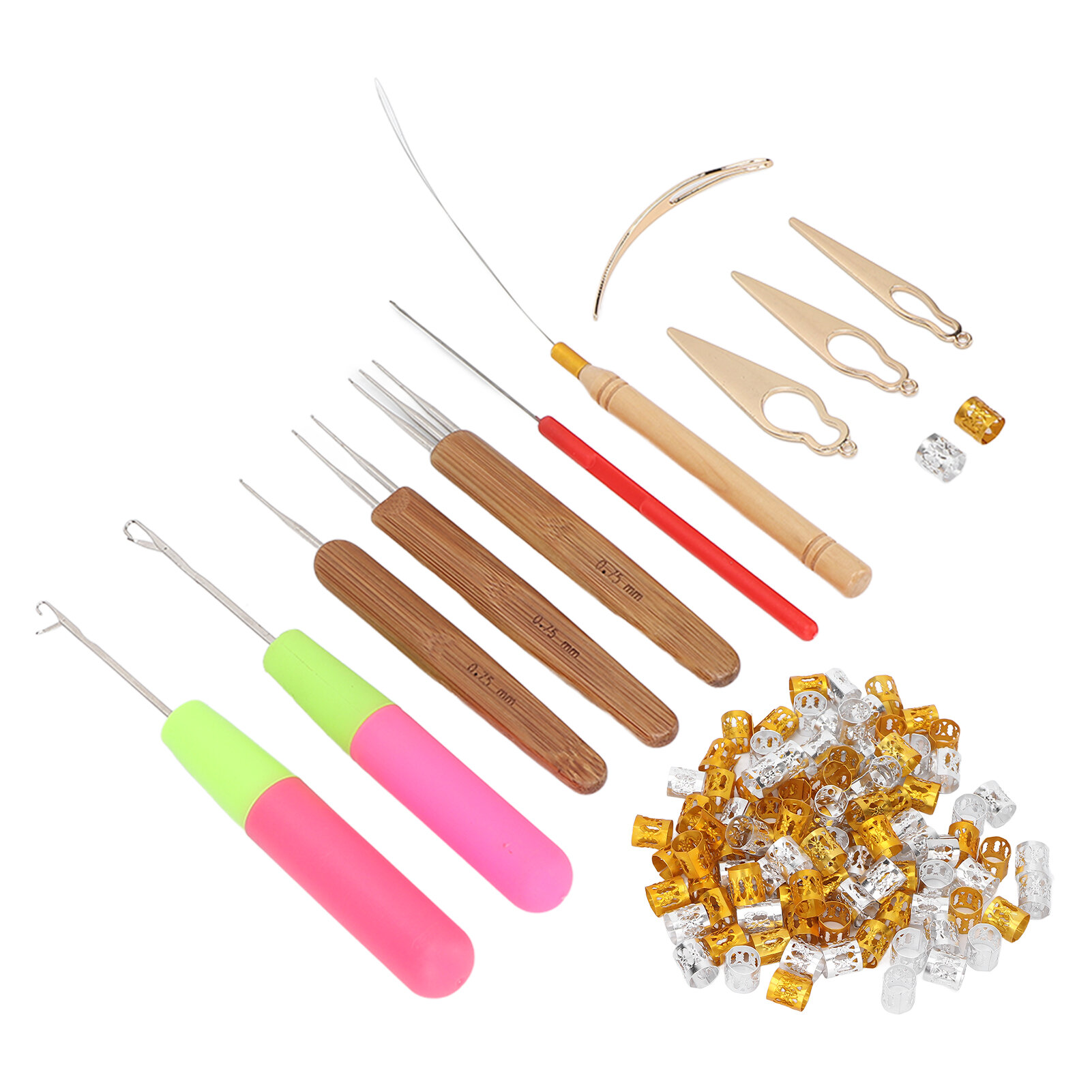 Набор инструментов для дредов, дреды, кольца для кос, наращивание волос, крючок для вязания, аксессуары для украшения волос, золото