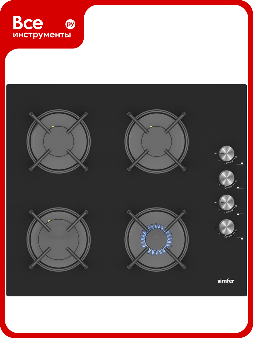 Газовая варочная панель SImfer газ-контроль, газ на стекле H60K40S000, модель