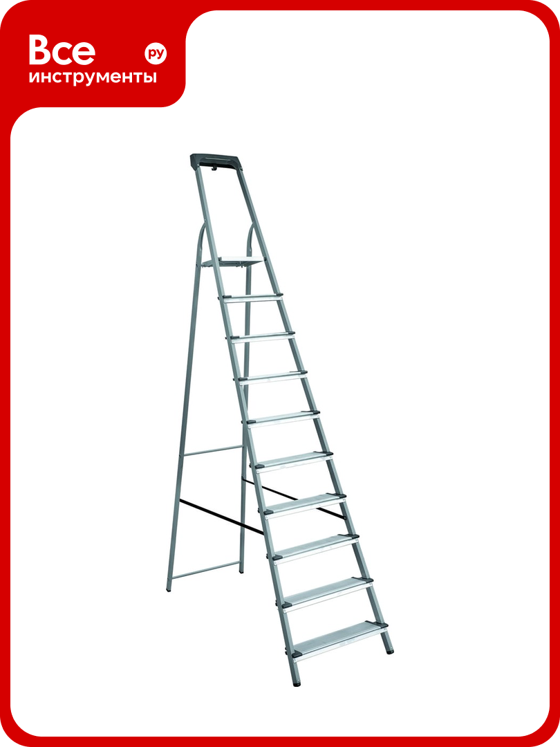 Стальная стремянка с алюминиевыми ступенями и органайзером Новая Высота 1x10, ремонта и уборки