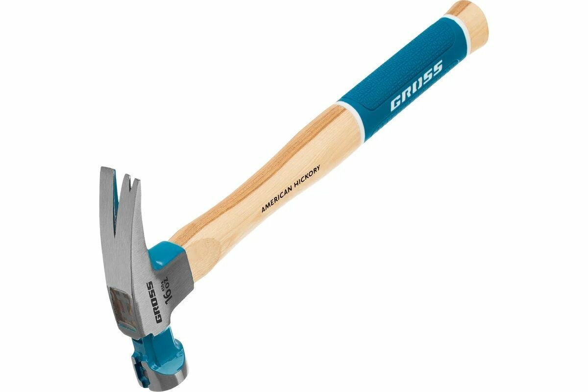 Молоток-гвоздодер GROSS 560 г, угол 75, магнит, обрезиненная рукоятка american hickory 10419.