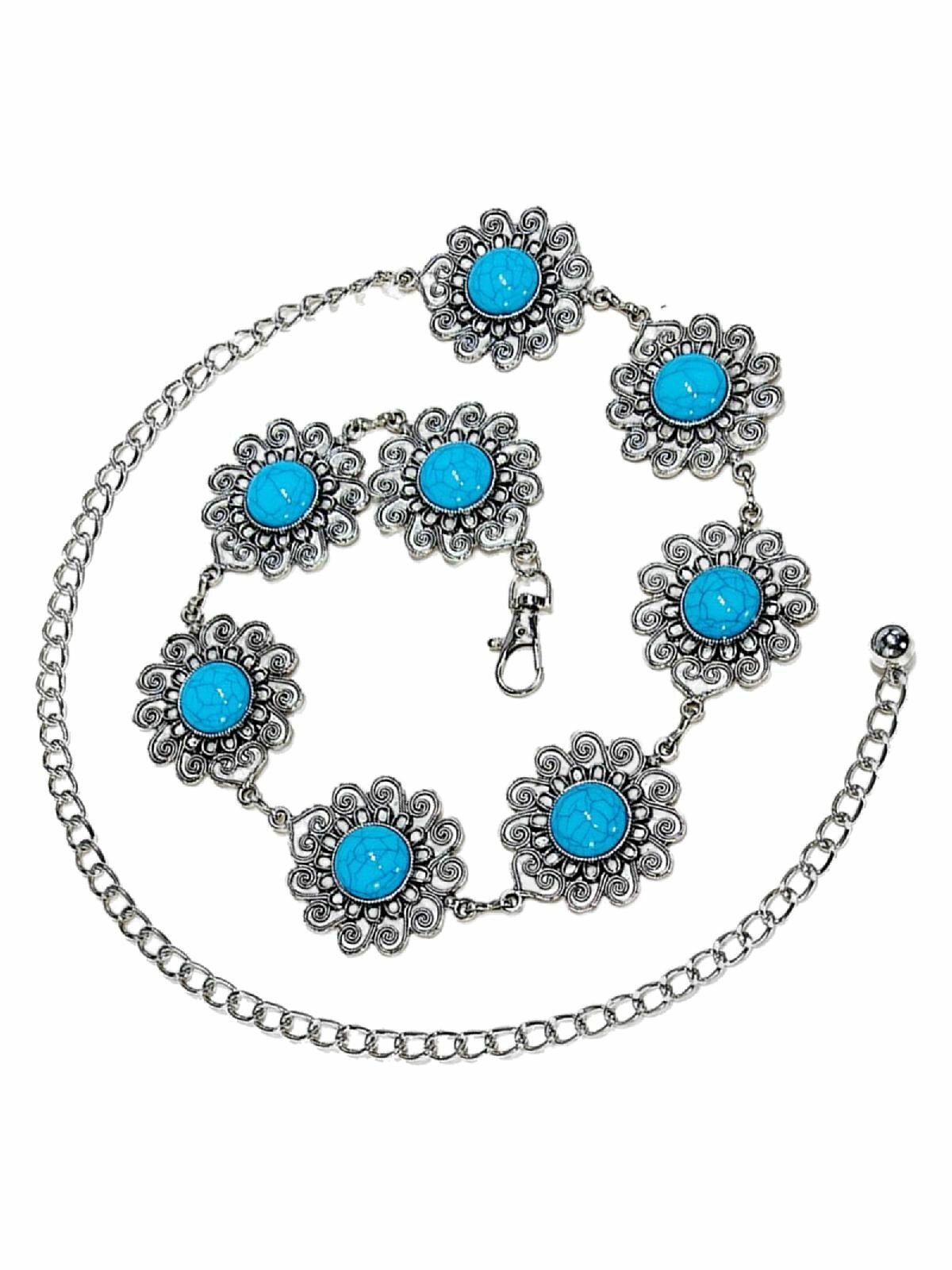 Металлический цепной пояс с камнями