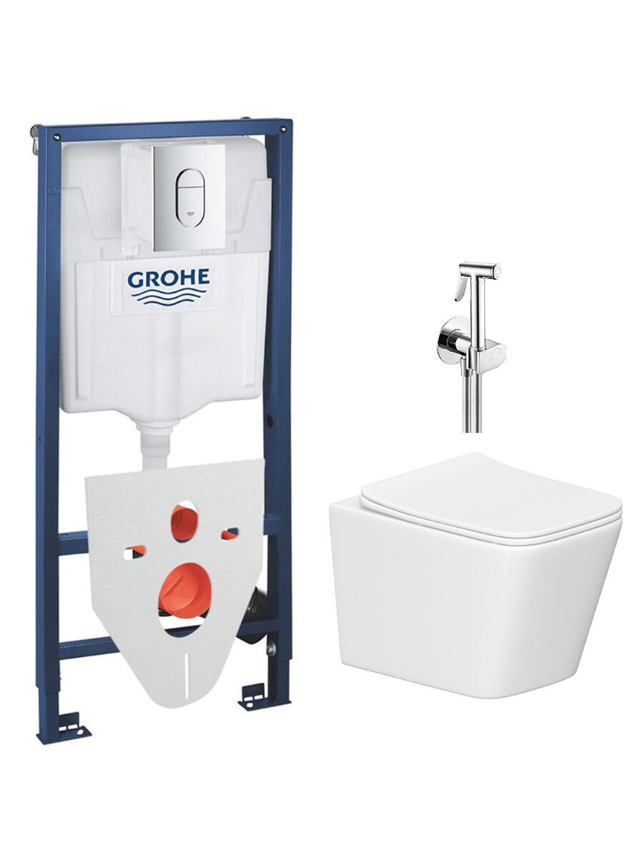 Инсталляционная система Grohe 35120001 с подвесным унитазом Helmken и гигиеническим душем