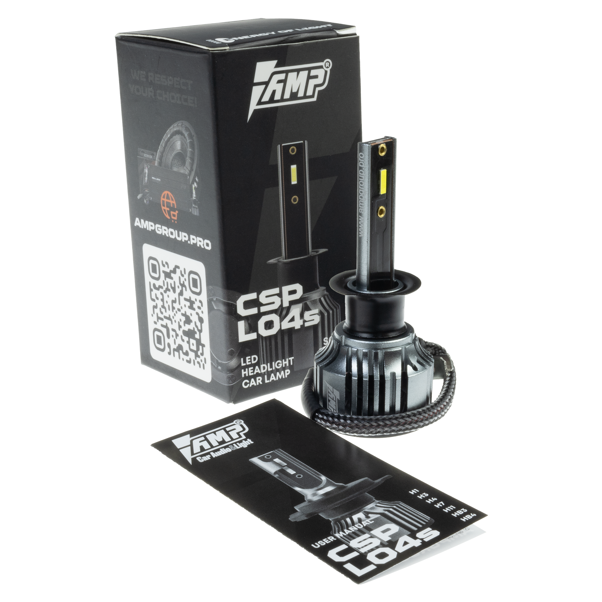 Светодиодная лампа для авто AMP CSP L04s H1 1 ШТ, 2500К,25 Вт