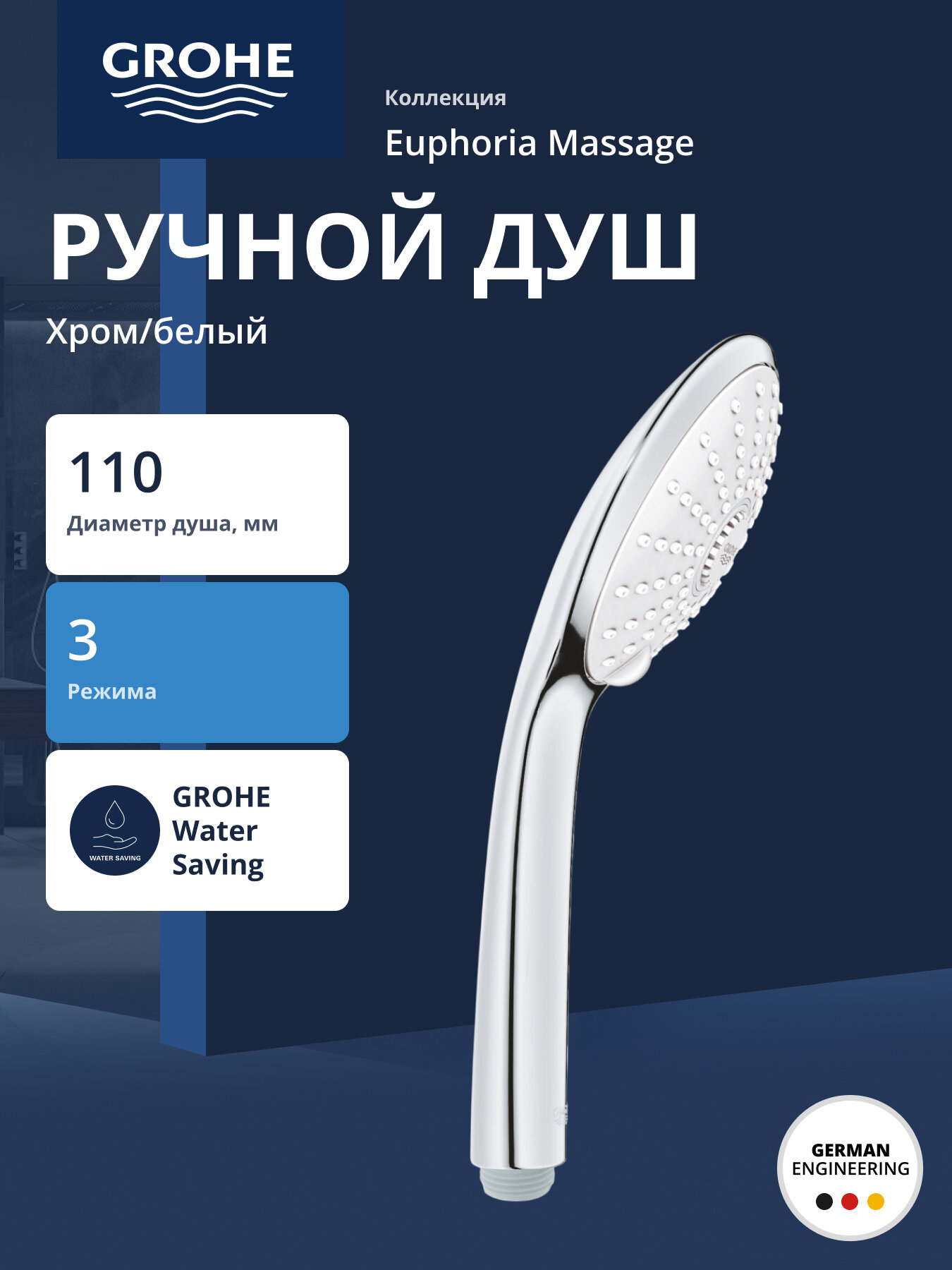 Ручной душ GROHE Euphoria 110 Massage, 3 режима струи, хром 27239001