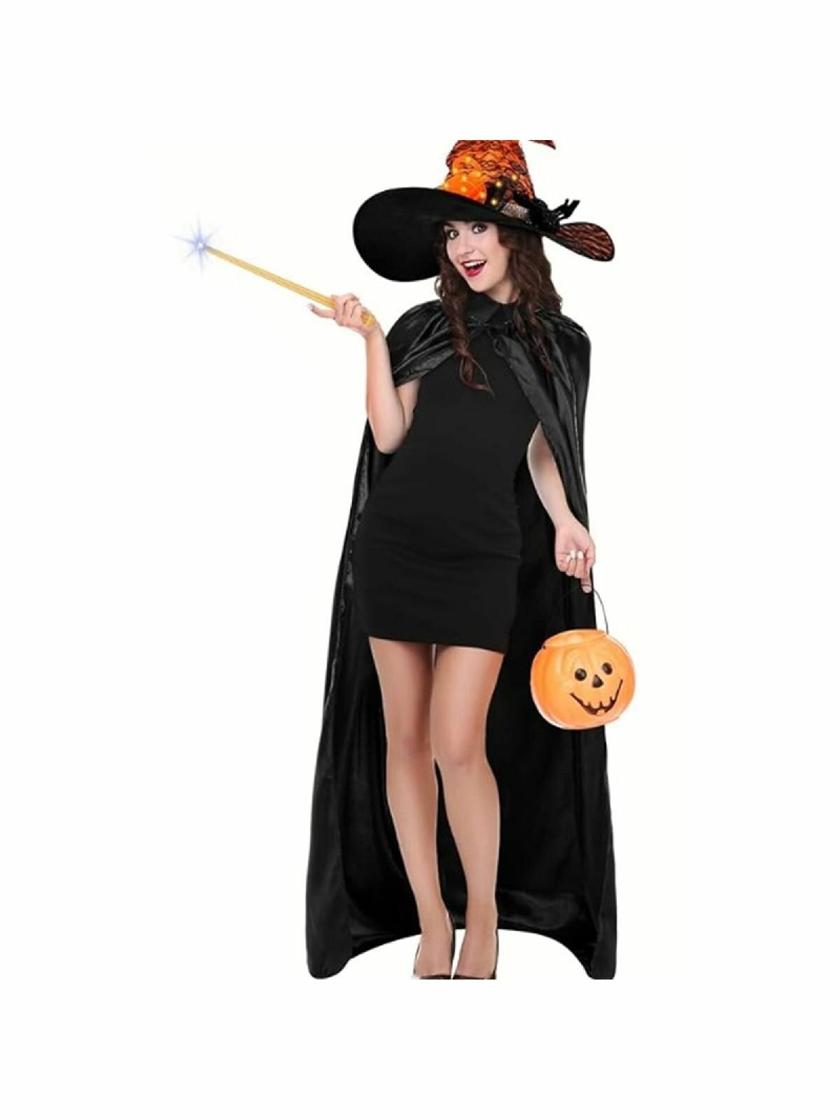 Жуткий плащ ведьмы для вечеринки в честь Хэллоуина, Кружевная цветочная светящаяся светодиодная шляпа Волшебника, костюм оранжевого цвета