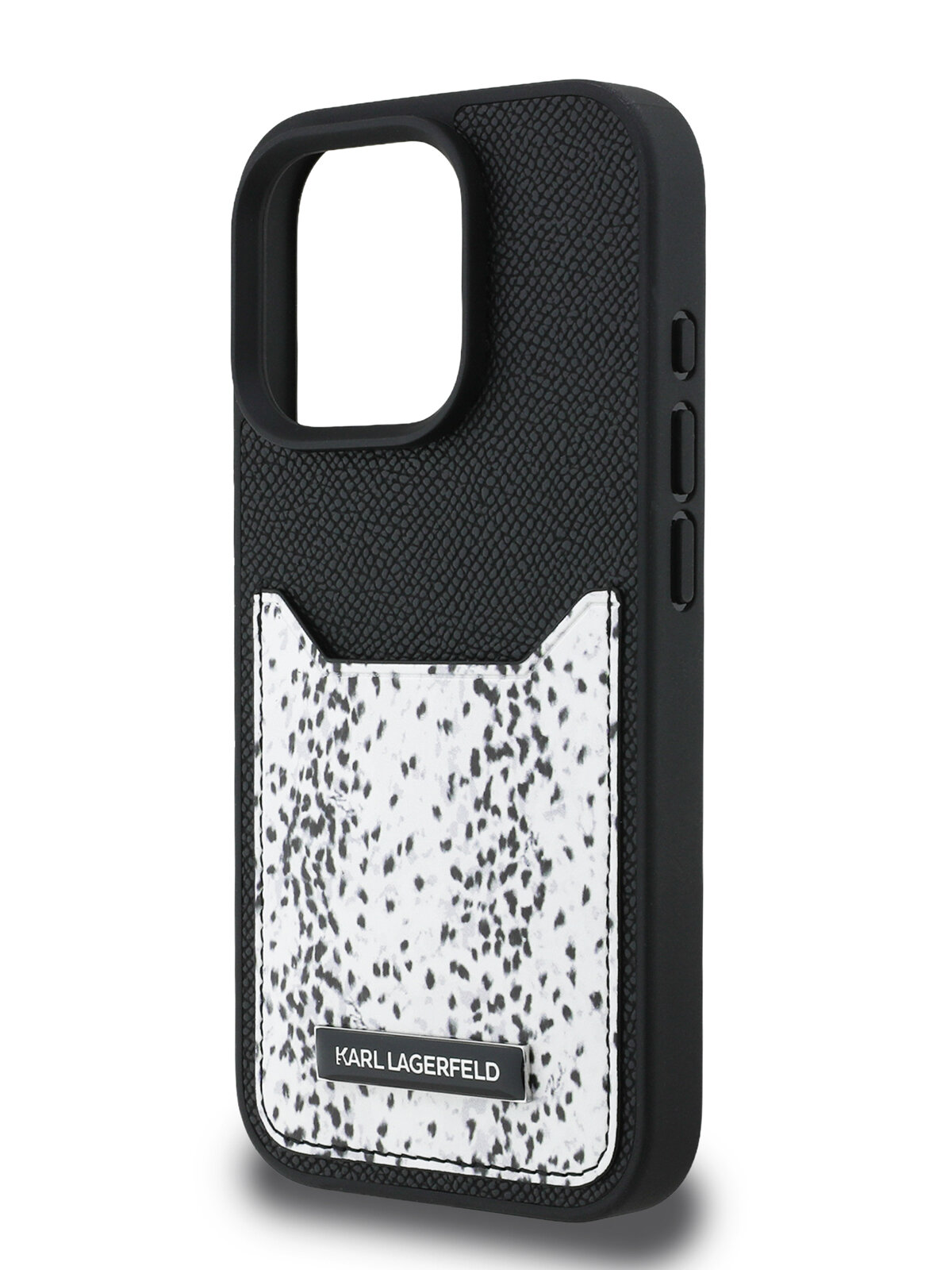 Чехол Karl Lagerfeld для iPhone 16 Pro Max из зернистой экокожи, с картхолдером, черный