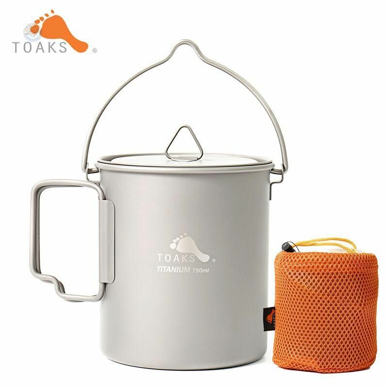 Титановый котелок Toaks 750 мл с ручкой-скобой легкий и компактный для походов, кемпинга и путешествий