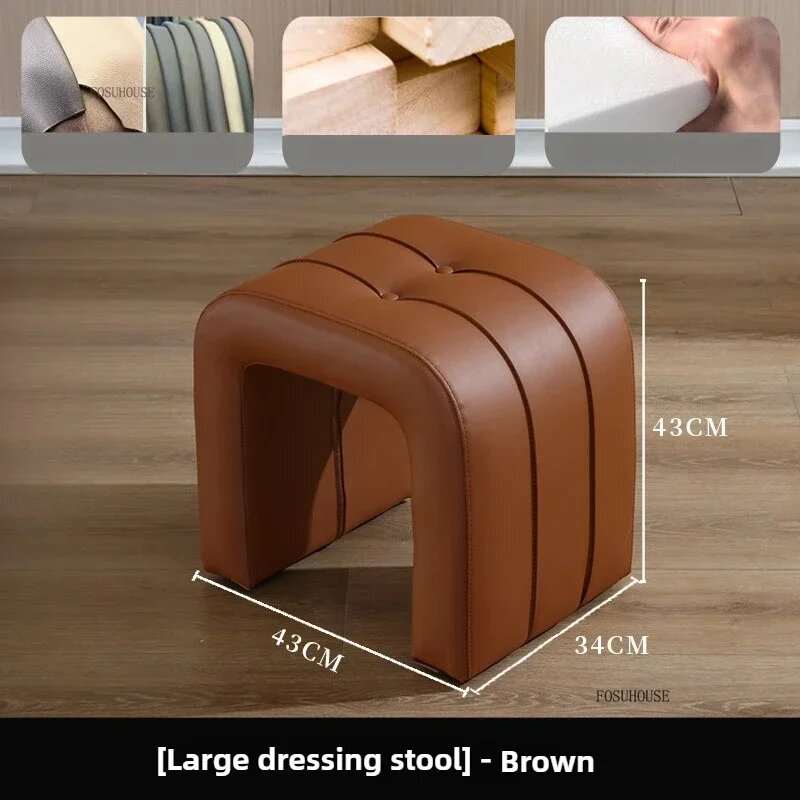 Скандинавский туалетный столик из искусственной кожи, табуреты для гостиной, подставка для ног, табурет для прихожей, пуфик для прихожей, Коричневый