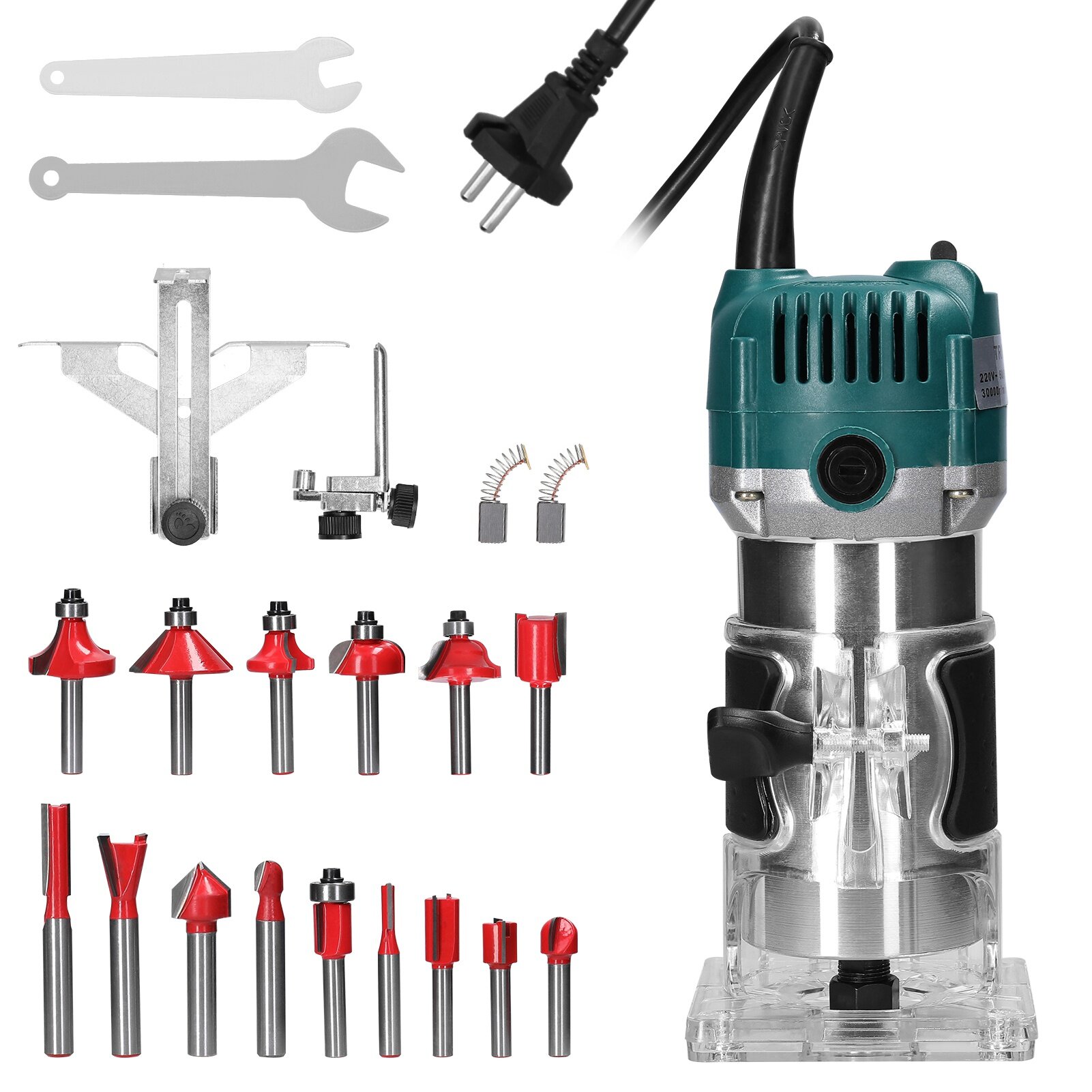 Электрический триммер, многофункциональный станок для обработки древесины, гравировки и нарезки пазов, универсальный деревообрабатывающий фрезерный станок с 15 фрезами.