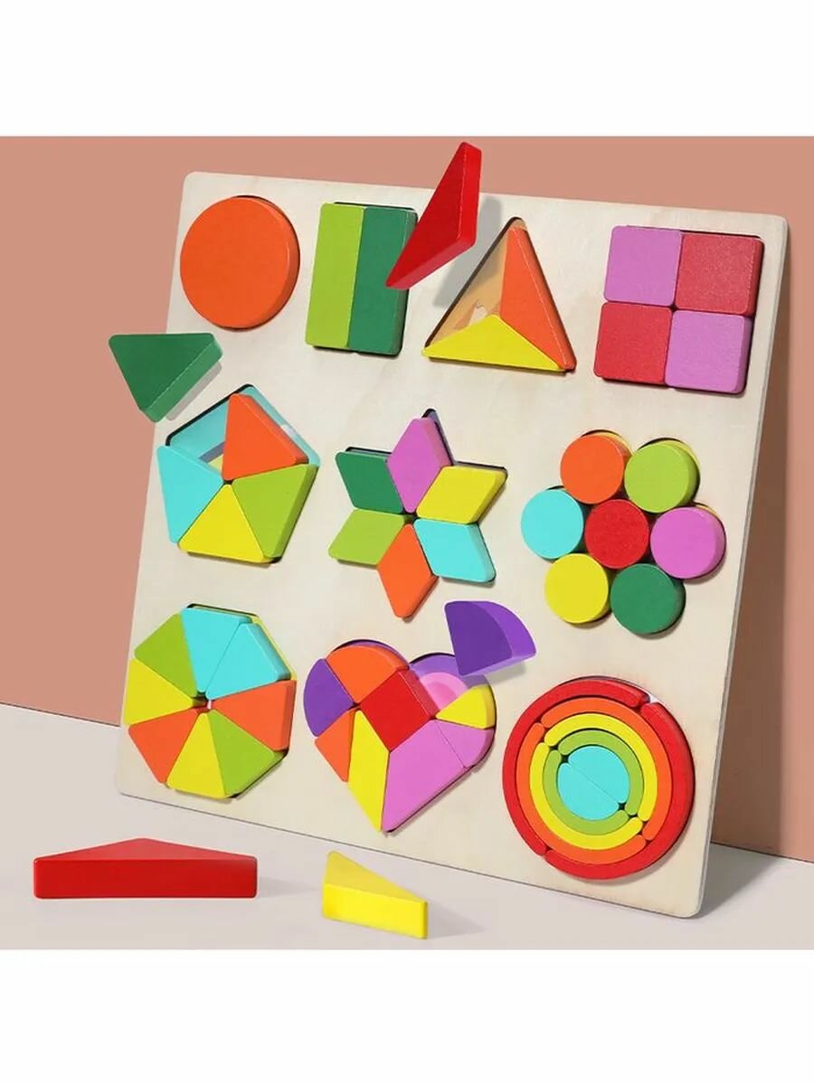 Деревянный пазл (геометрические фигуры Монтессори), 1-3 года