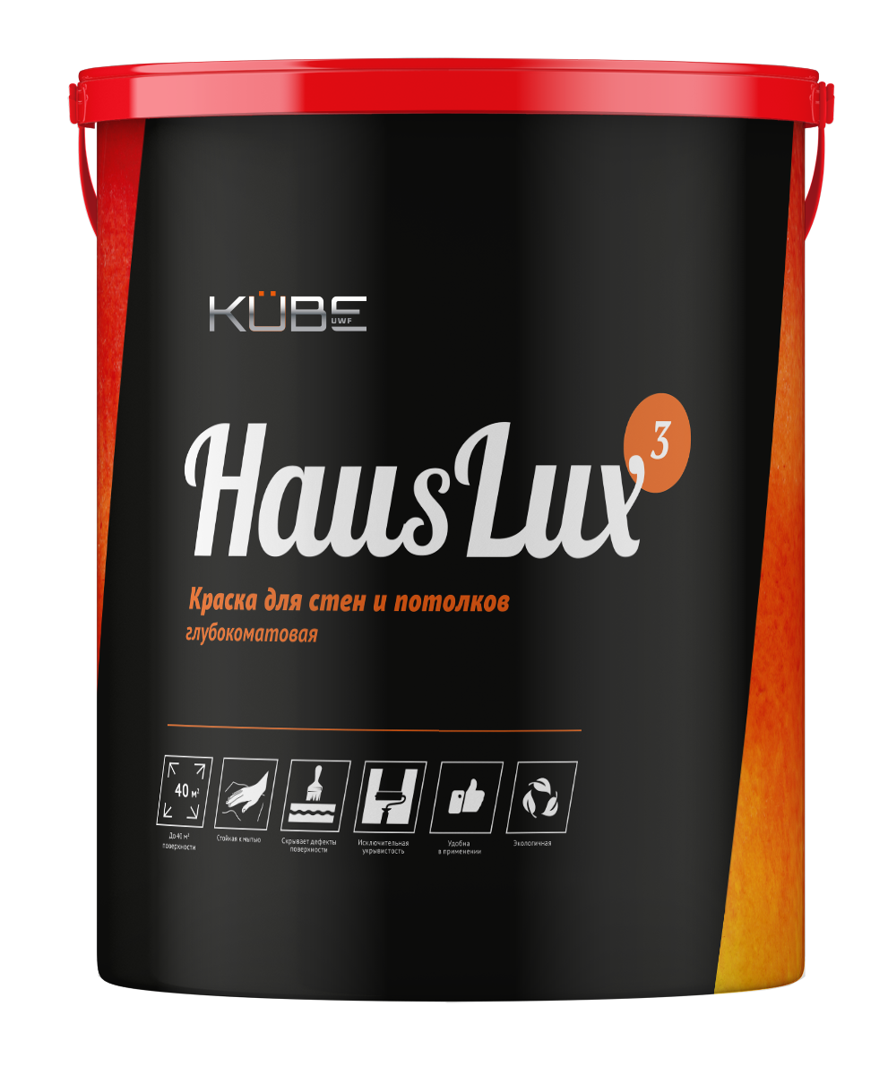 Kube HausLux 3 краска на основе акрилового сополимера интерьерная белая, глубокоматовая, база A, 9 л