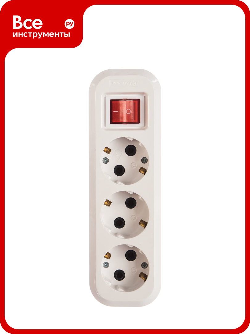 Колодка с заземлением и выключателем, 3 гнезда, AБС-пластик UNIVersal S303, для сборки удлинителя сетевого фильтра