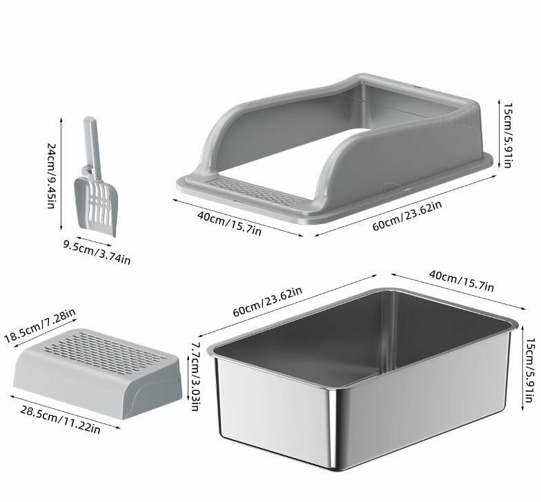 Кошачий туалет из нержавеющей стали, большой лоток с высокими бортиками от разбрасывания, для крупных кошек, мейн-кунов и нескольких котов