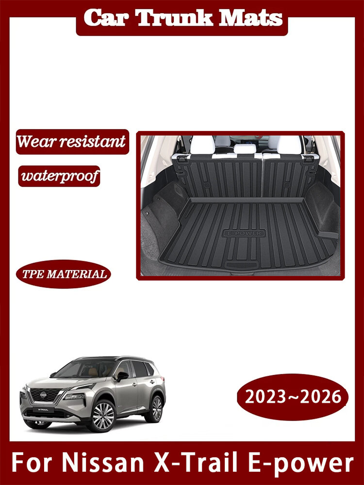TPE автомобильные задние коврики на багажник для Nissan X-Trail XTrail Rogue e-power T33 2023 2024 2025 2026 водонепроницаемые коврики на багажник, подушечки для хранения, аксессуары