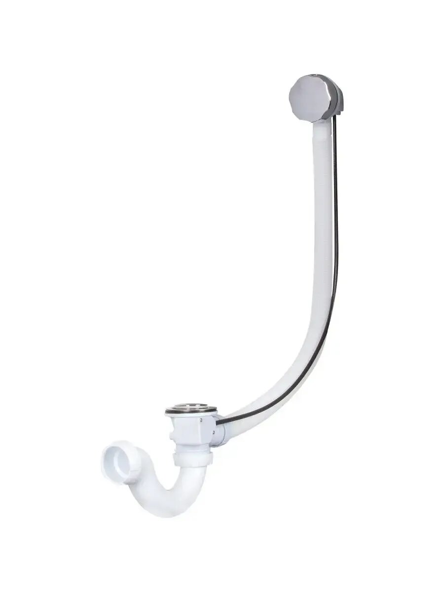 Сифон для ванны Equation с выпуском полуавтомат, хром, в форме изогнутой трубки с коленом для слива воды