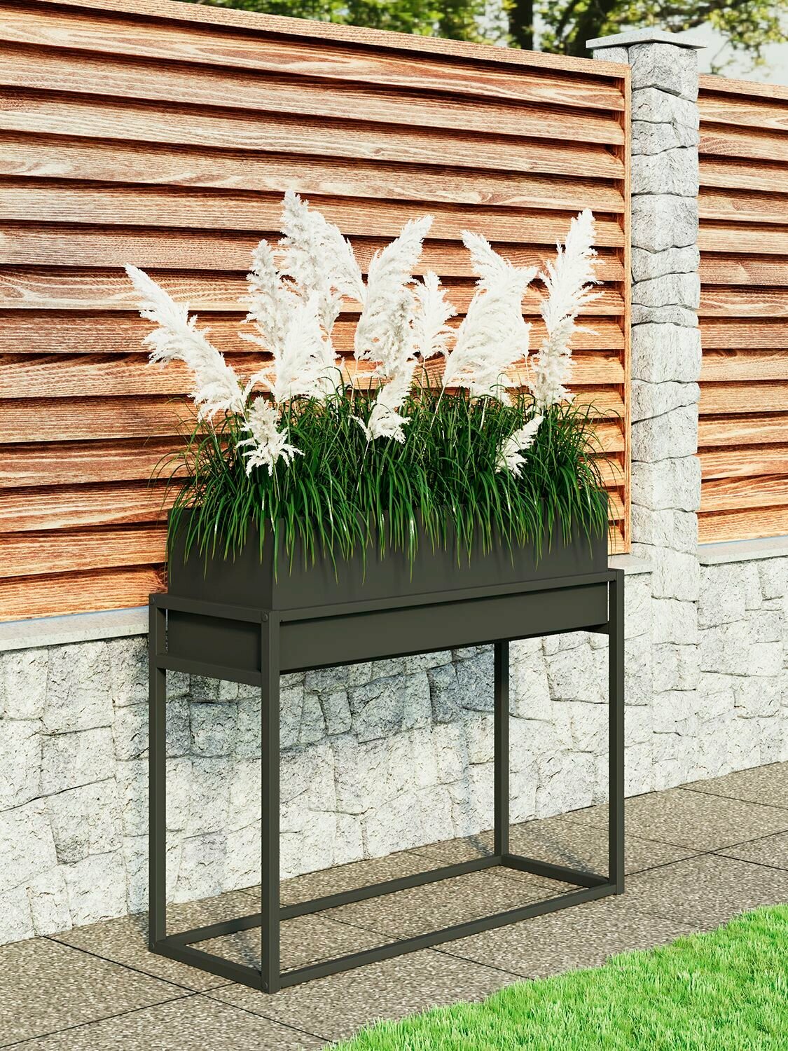 Цветочница, ящик для цветов, уличный Флоренция с кашпо , 100х37х86 см, черный, ZELANDIYA0011