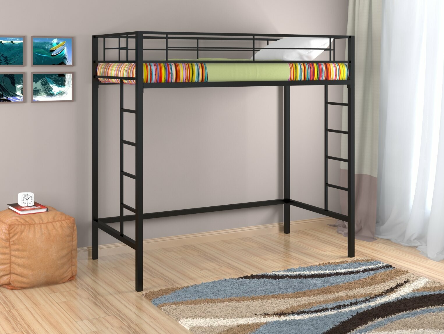 Кровать-чердак Redford Севилья 1-1 для детей с усиленной конструкцией, бортиком и лестницей