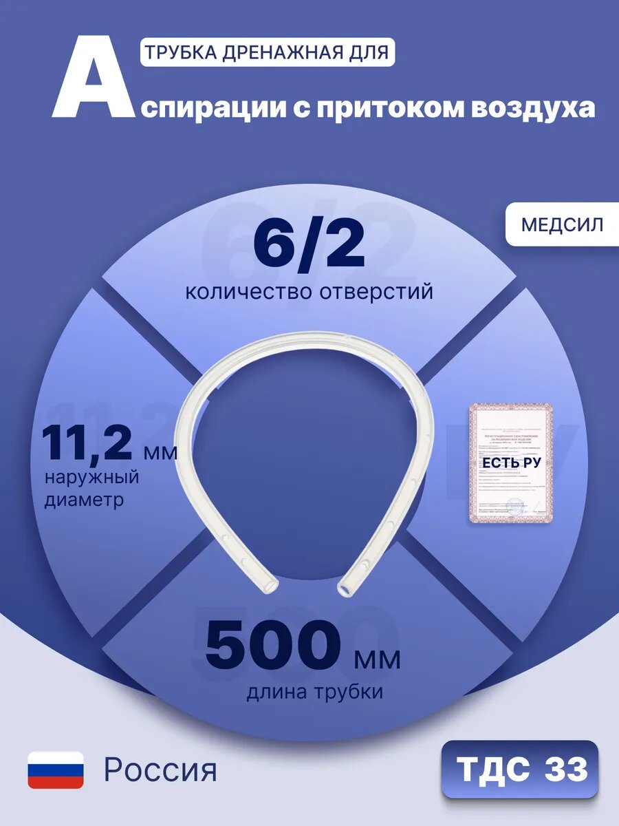Трубка дренажная двухканальная силиконовая для аспирации с притоком воздуха (по Кашину) ТДС №33, Медсил