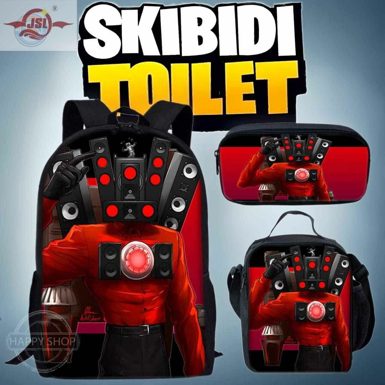 Рюкзак школьный для мальчиков Skibidi Toilet с набором 3 в 1 стильный комплект с пеналом и сумкой через плечо, водонепроницаемый, легкий и удобный для учебы и прогулок