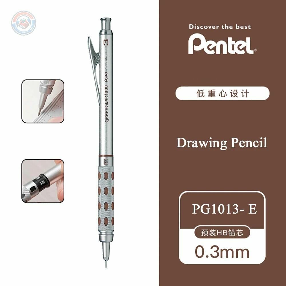 Автоматический карандаш Pentel Graphgear 1000 для черчения и рисования с металлическим корпусом и резиновыми вставками