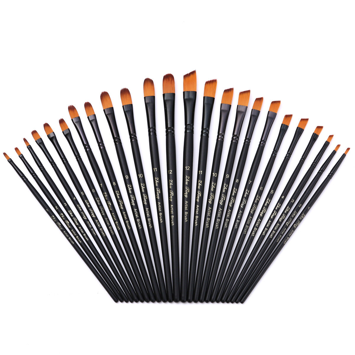 Набор кистей для гуаши, с матовым чёрным стержнем, 12 шт