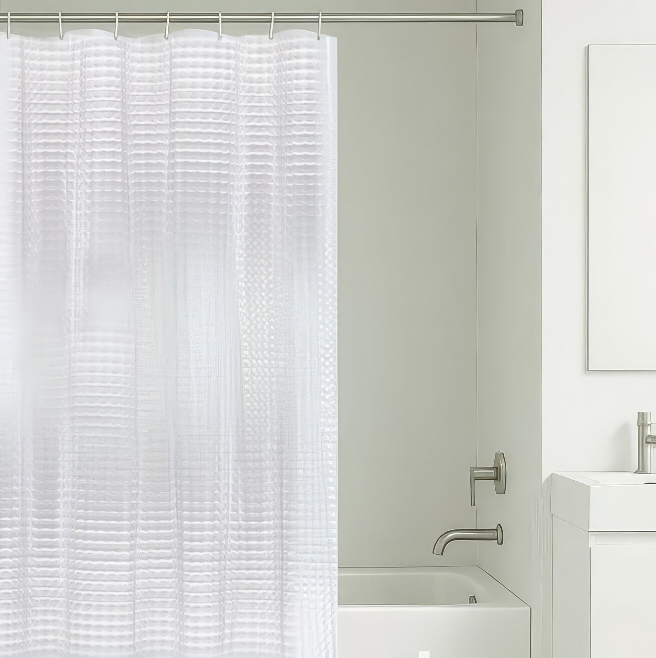 Занавеска для ванны OFELIS, с 3D-эффектом, PEVA, прозрачная, кольца в комплекте