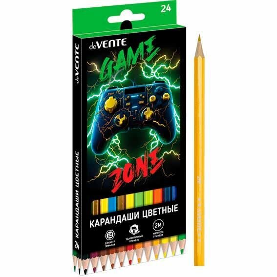 Цветные карандаши deVENTE "Gamer", 24 оттенка, шестигранные, 2М, диаметр грифеля 2,8 мм, в коробке
