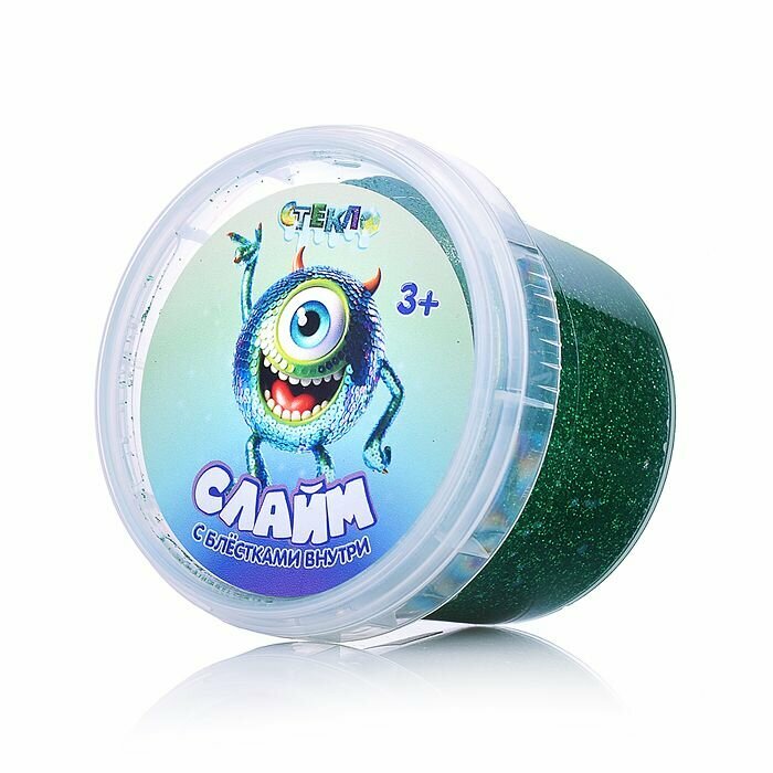 Слайм Лепа "Стекло" с зелеными блёстками, 90 гр