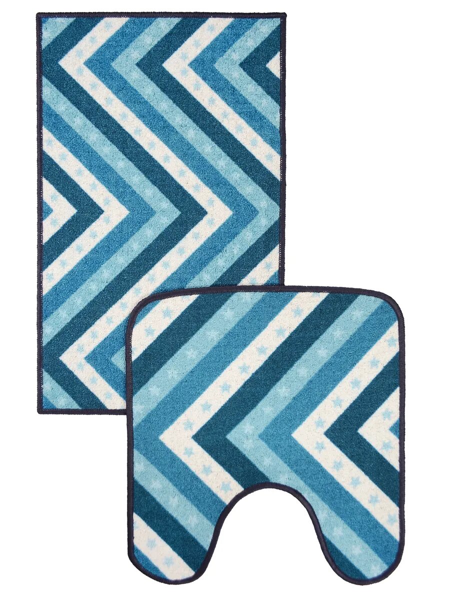 Набор ковриков Cleopatra "Нью Соса", для ванной комнаты, на резиновой основе, 50х80 см и 57х60 см, голубой, серый