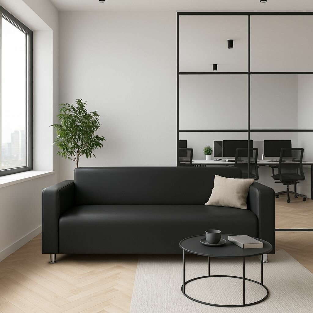 Диван Moleco "Томи", прямой, с подлокотниками, черный, 200х78х75 см