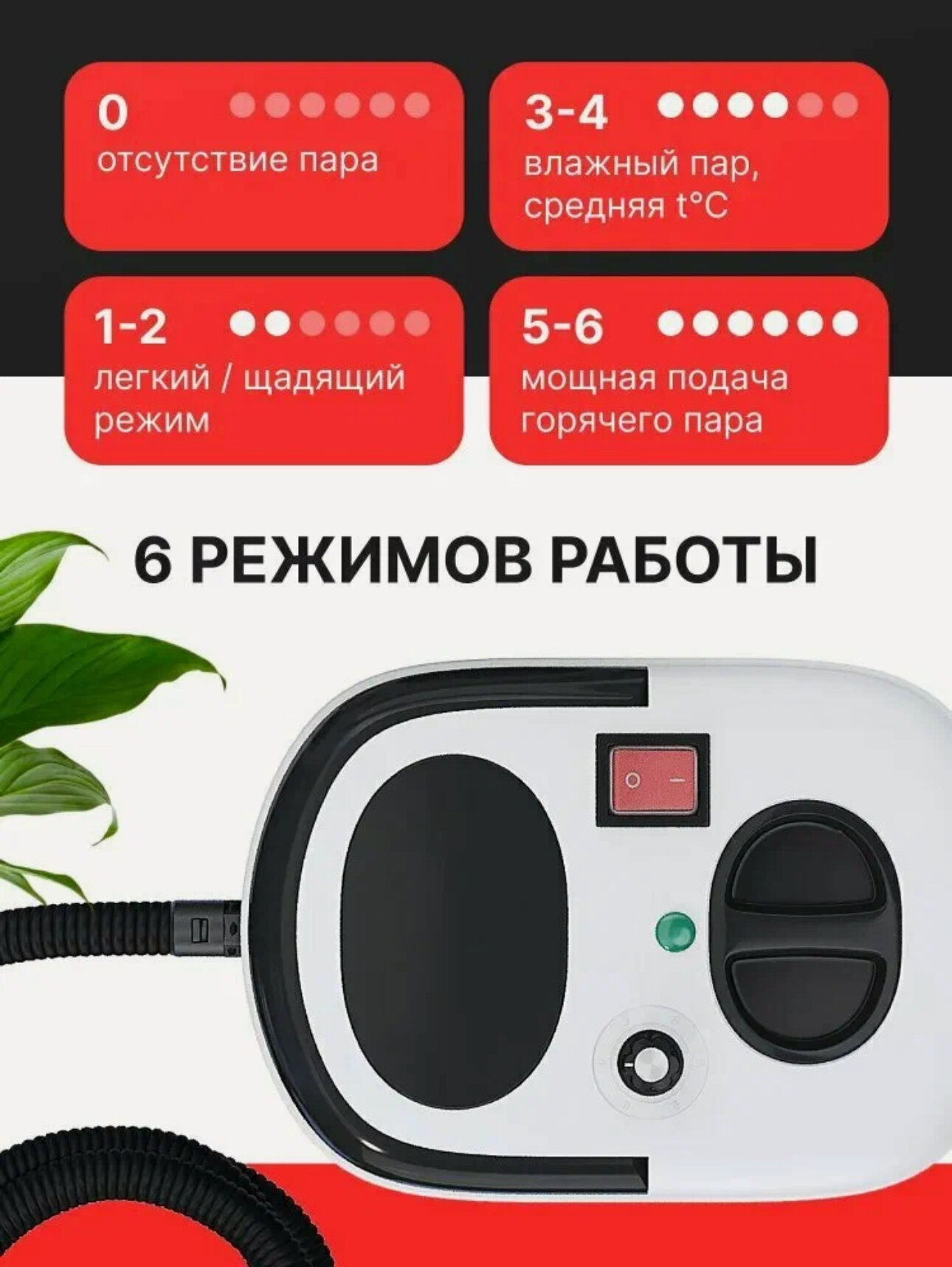 Пароочиститель, 15 насадок, 1.2 л, время работы 60 мин, черный/белый