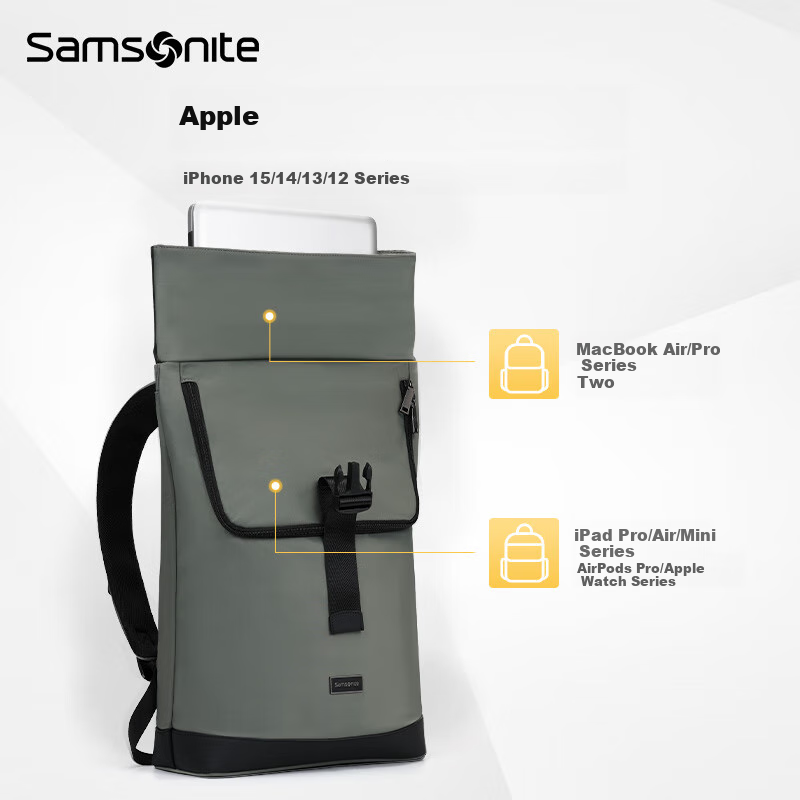 Samsonite Backpack Laptop Bag 14 Inch Men and Women Backpack School Bag Large Capacity Flip Cover High-end Travel Bag High School College Students