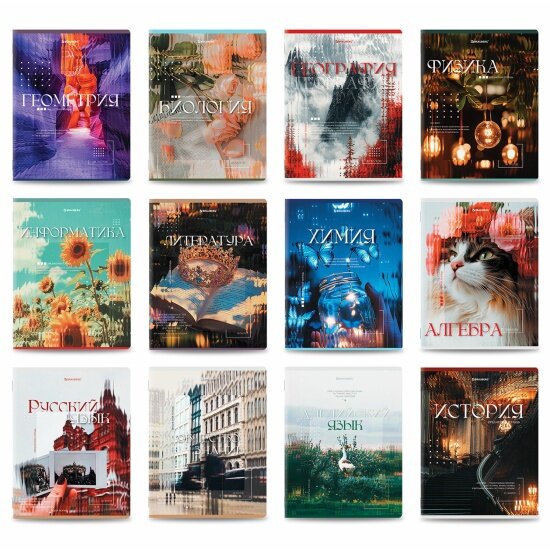 Тетради предметные Brauberg , комплект 12 предметов, 48 л, глянцевый УФ-лак, "ILLUSION", 405171